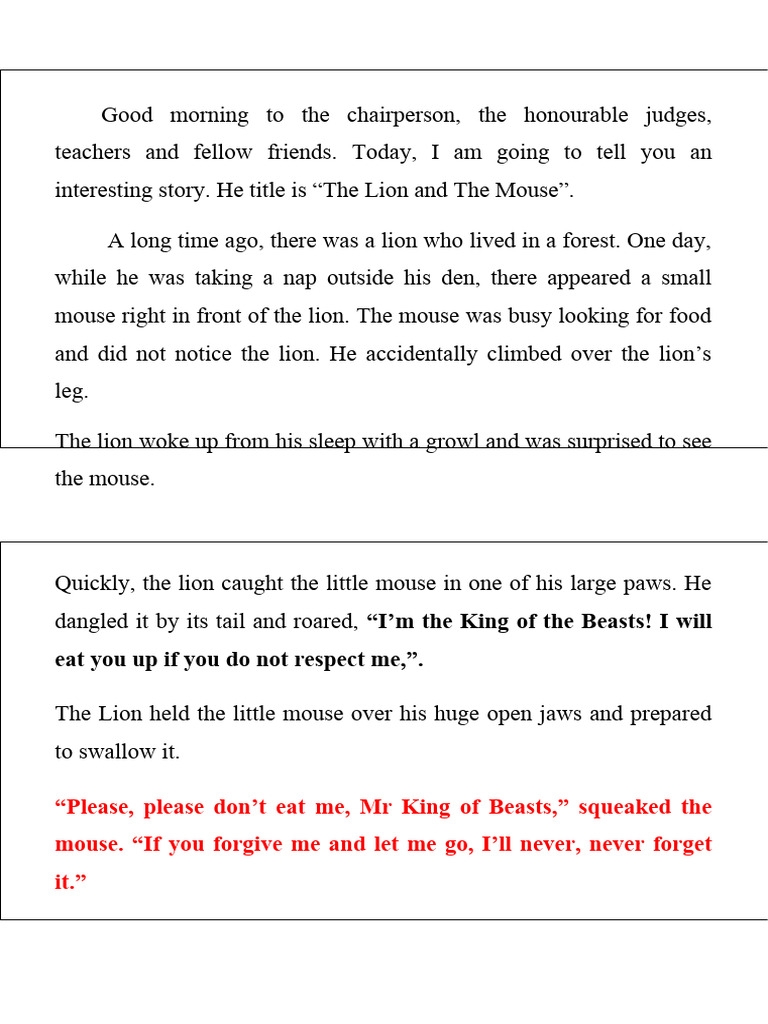 The Lion and The Mouse Text Murid | PDF | Lion