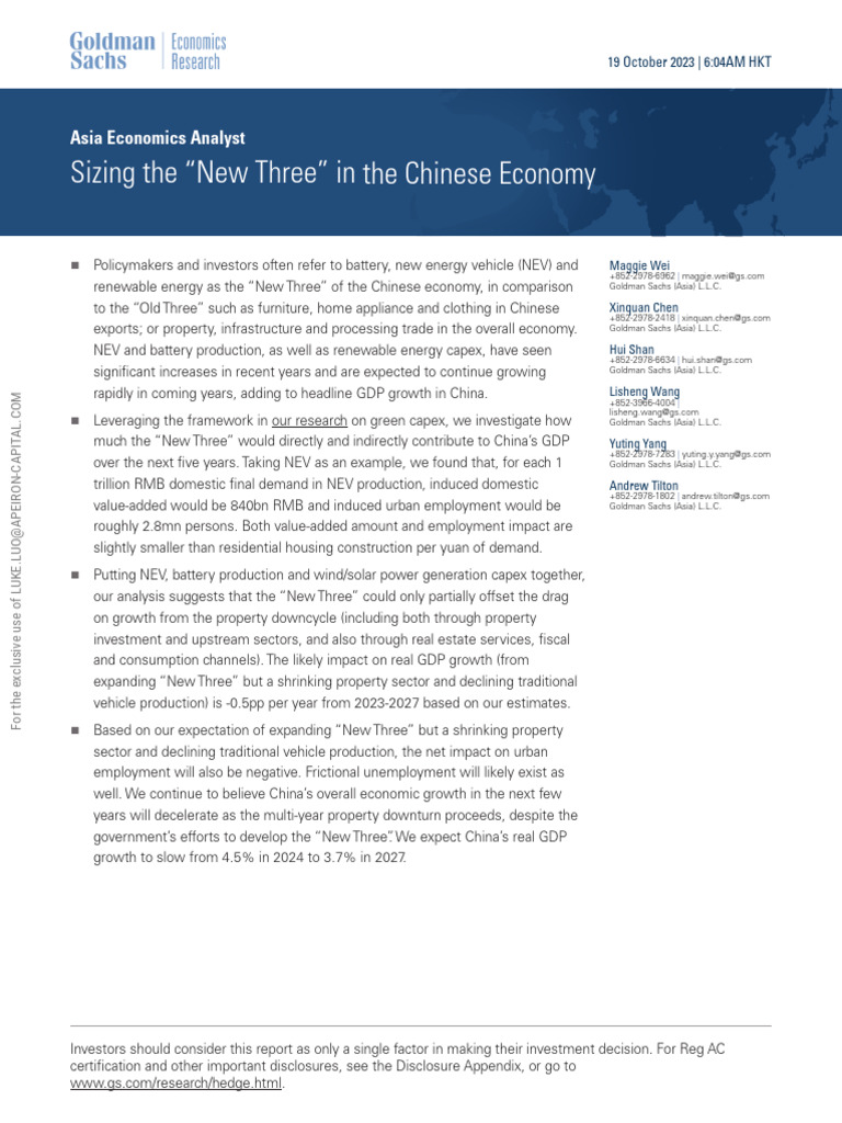 Asia Economics Analyst Sizing The New Three In The Chinese Economy