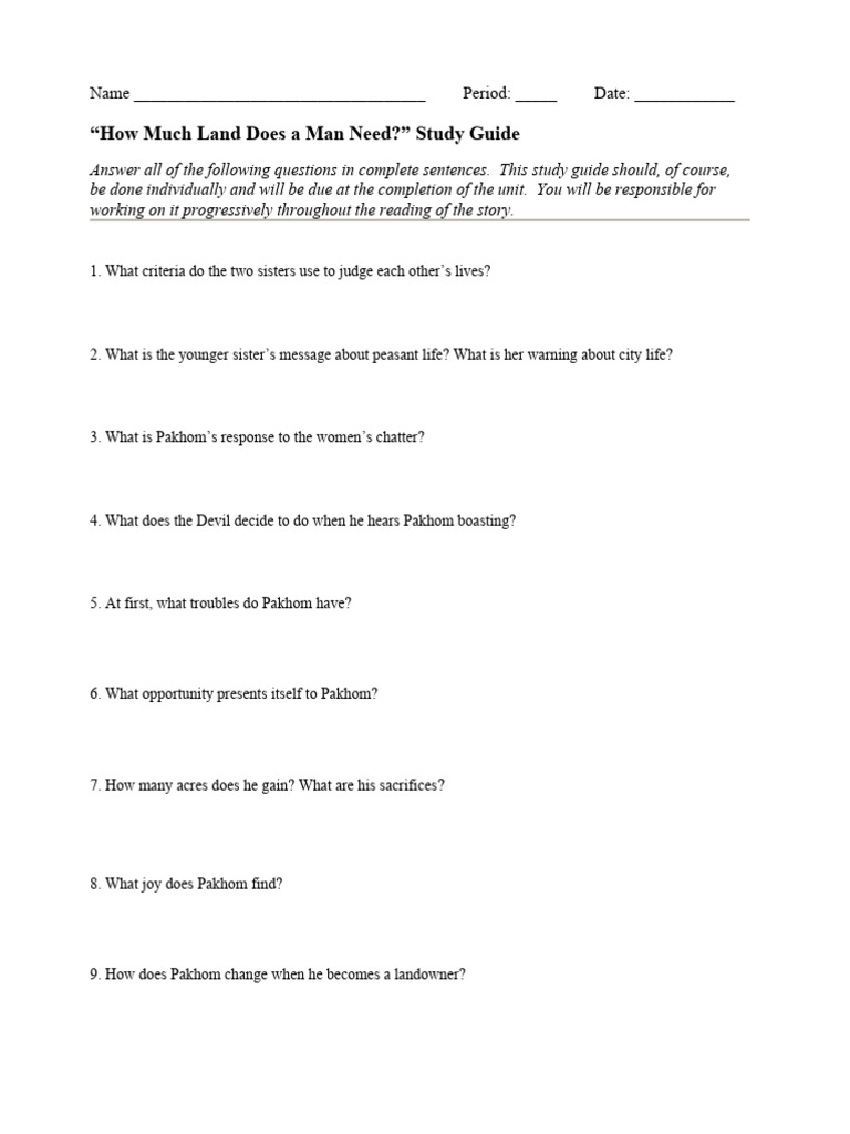 How Much Land Does A Man Need Reading Questions | PDF