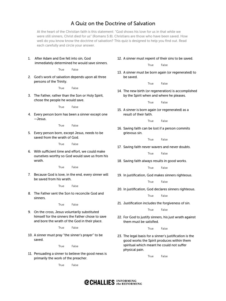 Salvation Doctrine Quiz for Christians | PDF | Justification (Theology ...