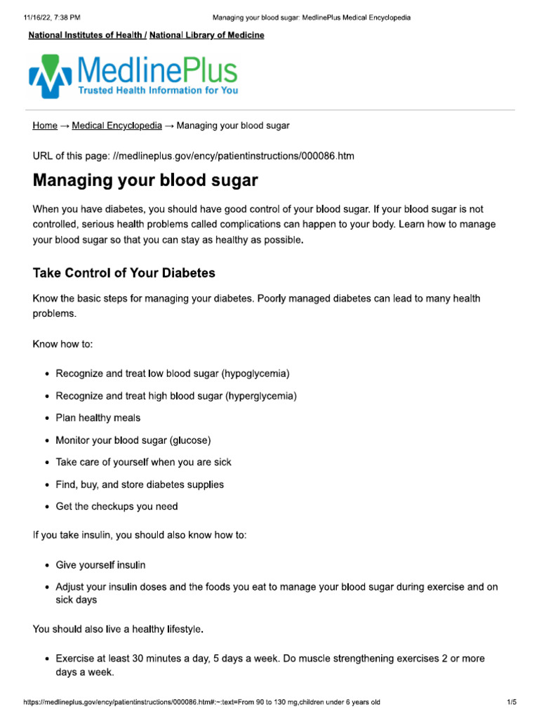 Managing Your Blood Sugar | PDF