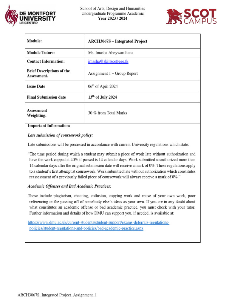 ARCH3067S-Integrated Project Assignment 1 (V1.1) - Edited | PDF | Sustainability | Sustainable ...