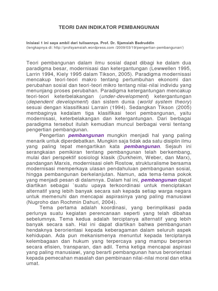 Pengayaan Sesi-1b Teori Indikator Pembangunan | PDF | Karier & Perkembangan