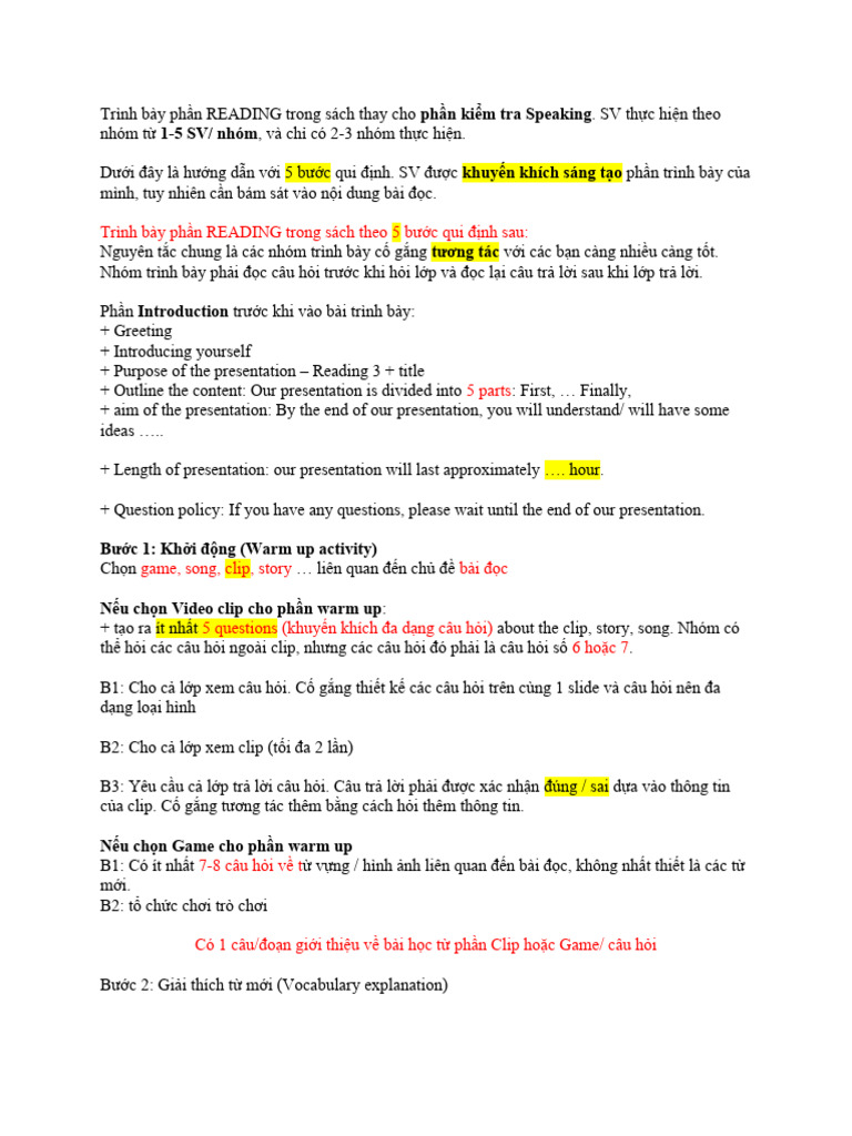 Huong Dan Trinh Bay Bai Reading | PDF