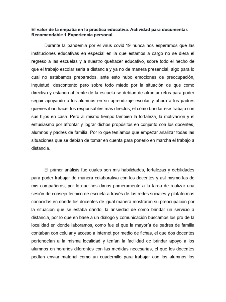El Valor De La Empatia En La Practica Educativa Pdf Enseñando Las