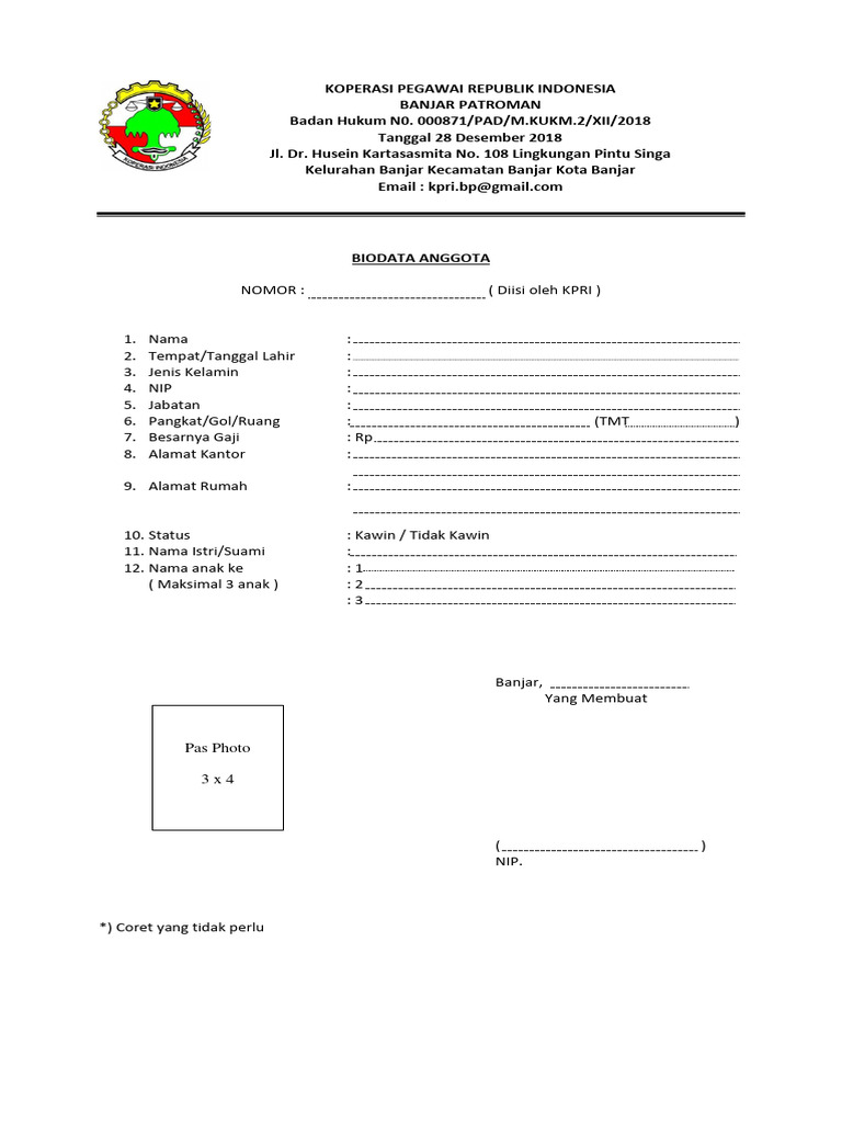 Formulir Anggota - 230307 - 102305 | PDF