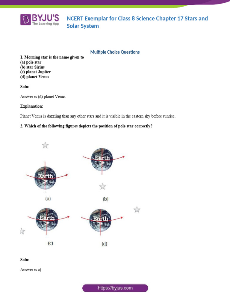 NCERT Exemplar Solution Class 8 Science Chapter 17 | PDF | Planets ...