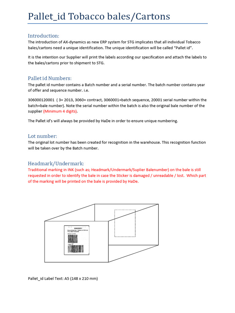 Pallet ID label information | Download Free PDF | Input/Output | Encodings