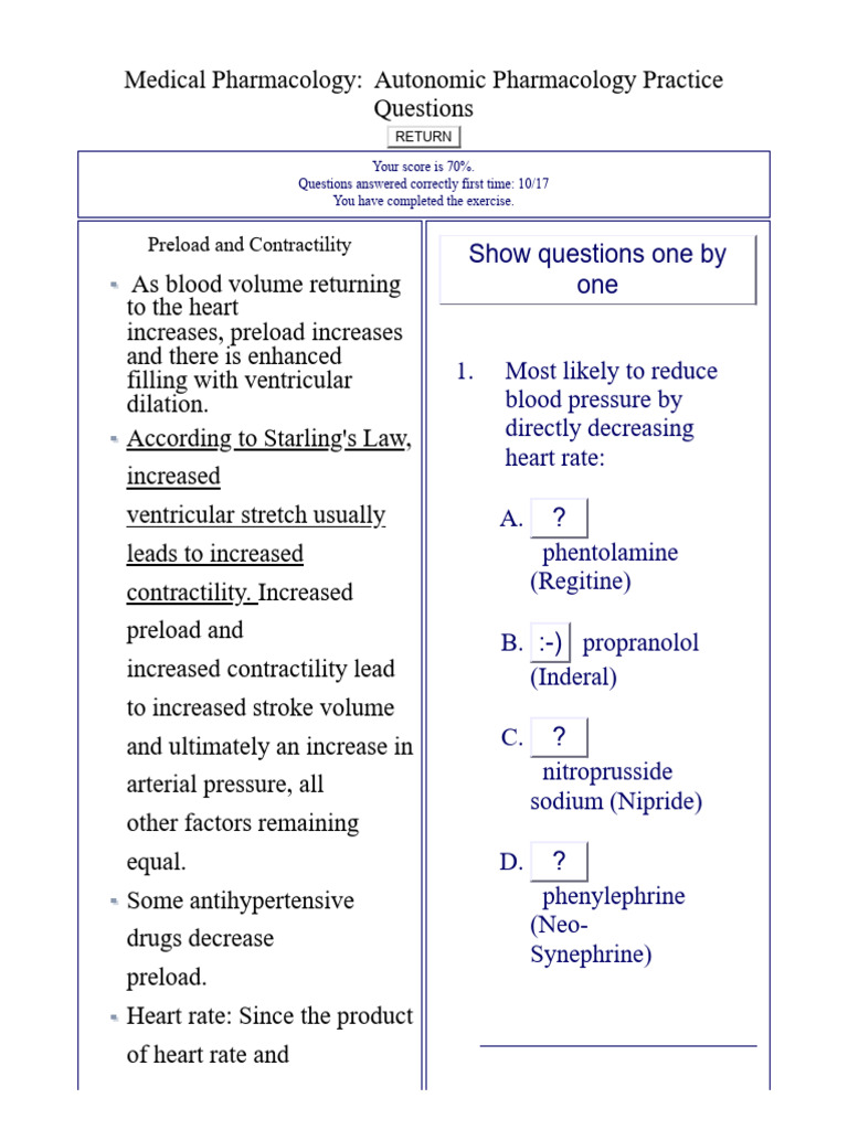 Medical Pharmacology Practice Questions - Autonomic Pharmacology 2 ...