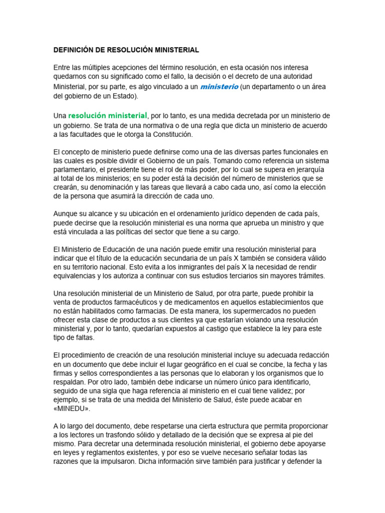Resolución Ministerial: Definición y Ejemplos | PDF | Ministerio ...