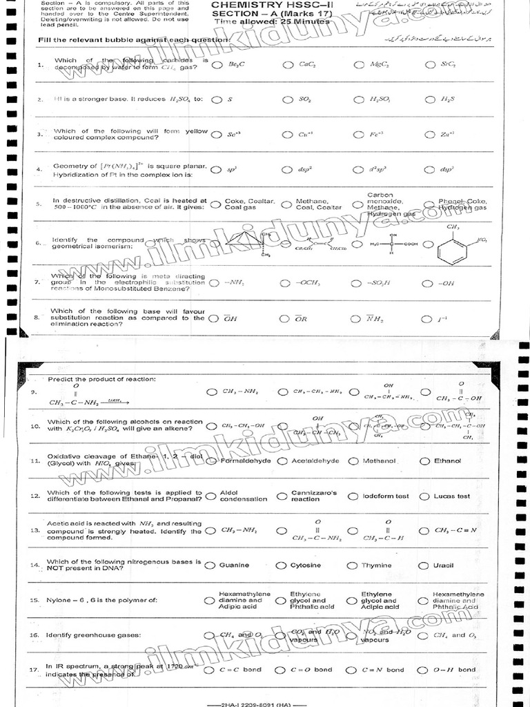 Past Paper 2022 Federal Board Inter Part II Chemistry Group I Objective ... Past Paper 2022 Federal Board Inter Part II Chemistry Group I Objective ...
