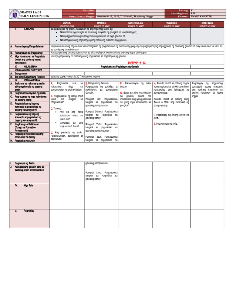 ESP DLL Q1 W5-No | PDF