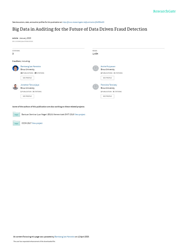 Big Data in Auditing For The Future of Data Driven Fraud Detection | PDF | Big Data | Data