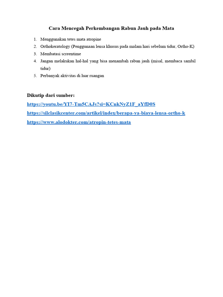 Cara Mencegah Perkembangan Rabun Jauh Pada Mata | PDF | Kesehatan Holistik