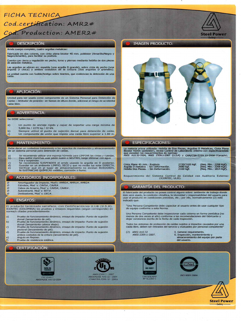 Ficha Tecnica Arnes | PDF