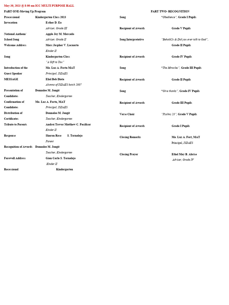 MOVING UP AND RECOGNITION CEREMONY Final | PDF | Religious Music | Ketuvim