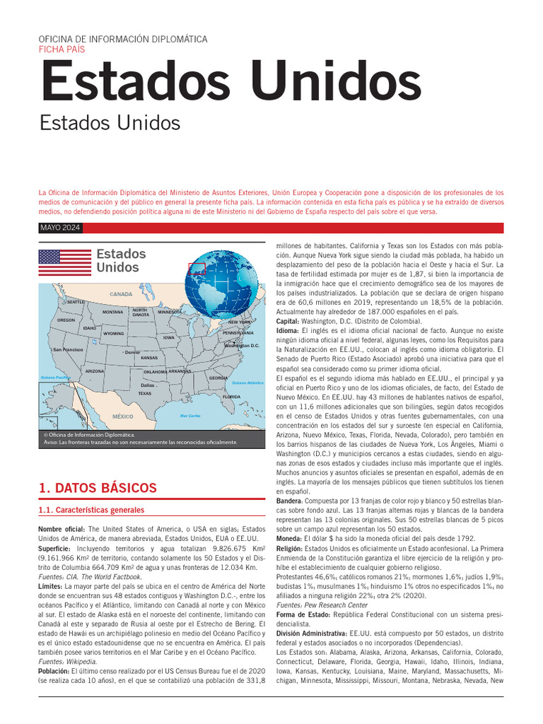 Estadosunidos Ficha Pais | PDF | Los Estados Unidos | Estado de los ...