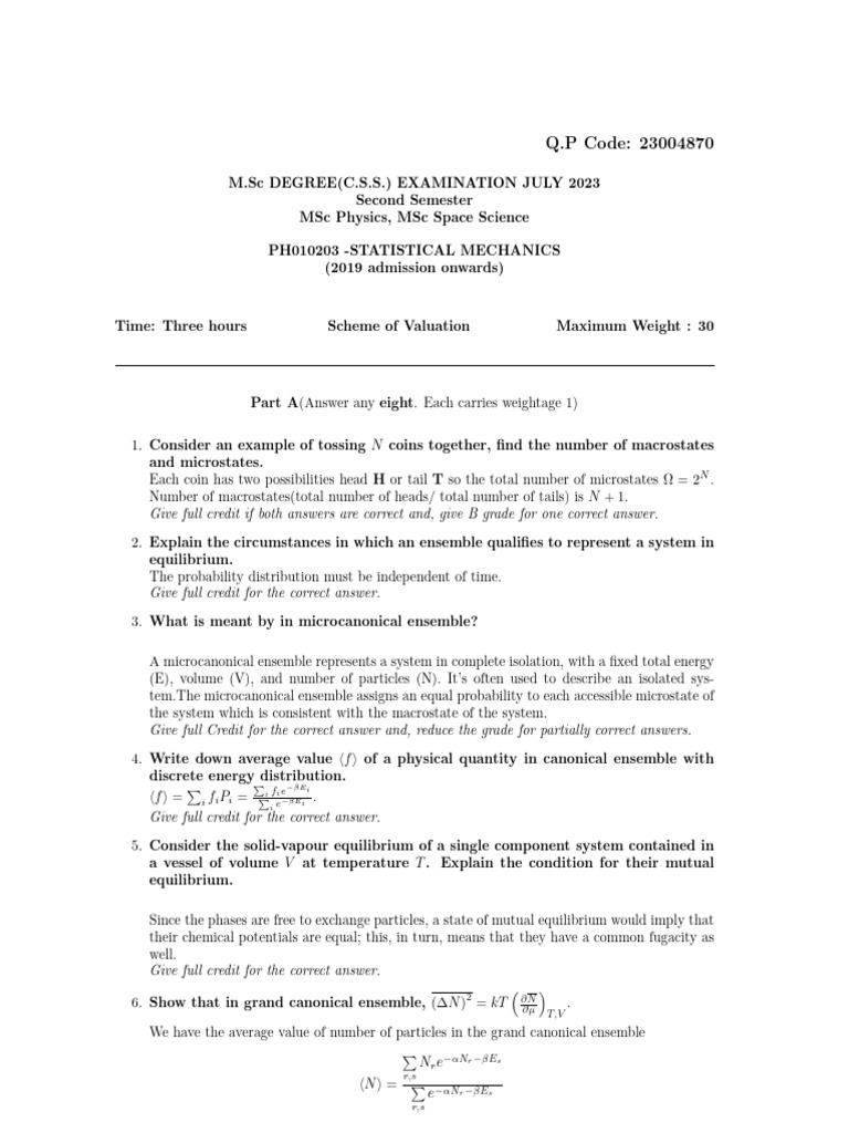 Stat Mechanics Scheme-23 | PDF | Applied Mathematics | Physical Chemistry