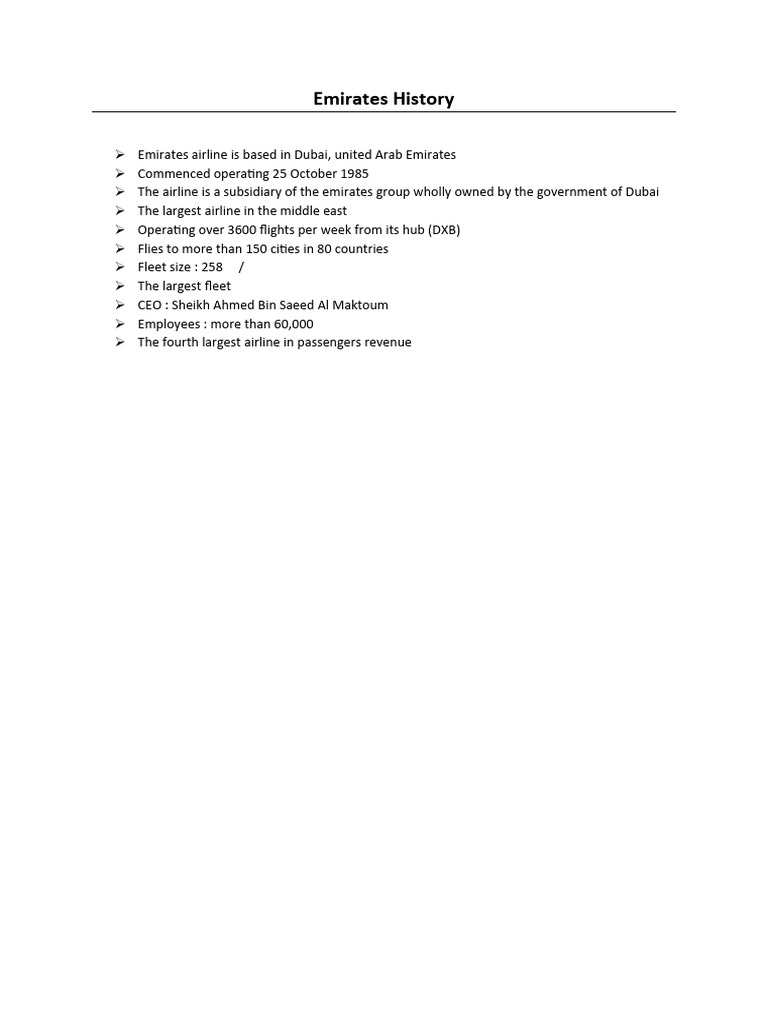 Emirates Airline Overview and History | PDF | Business | Finance ...