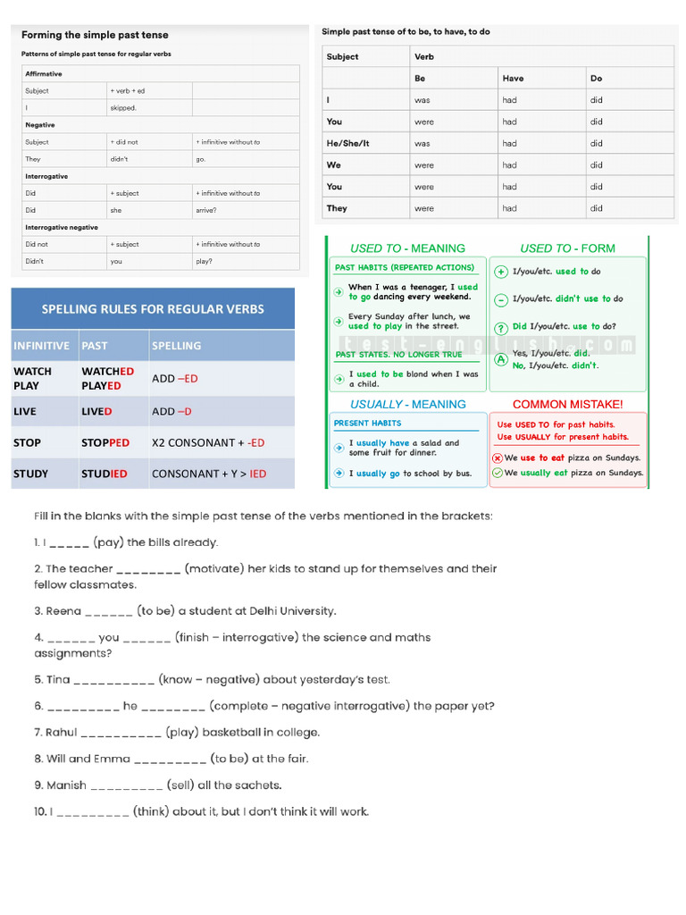 Past Simple - Handout | PDF