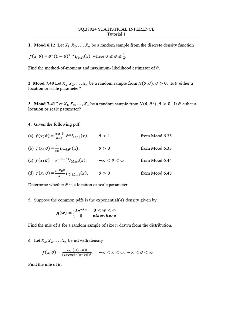 SQB7024 Tutorial 1 | PDF | Probability Density Function | Estimation Theory