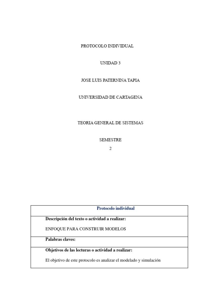 PROTOCOLO INDIVIDUAL 3 TEORIA GENERAL DE SISTEMAS | PDF | Sistema | Simulación