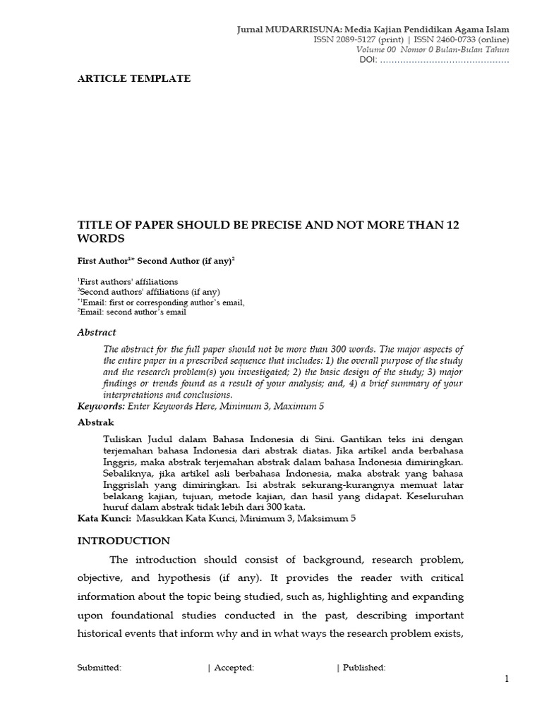 Master Template Jurnal MUDARRISUNA - Dot | PDF | Methodology ...