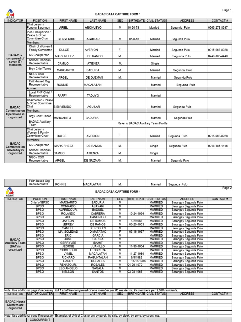 04 2022 Badac Data Capture Forms | Download Free PDF | Health Care ...