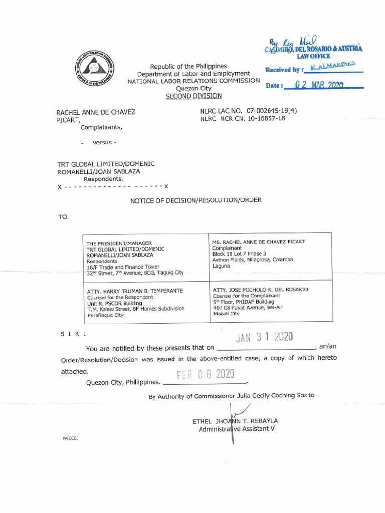 Picart NLRC Resolution MR | PDF