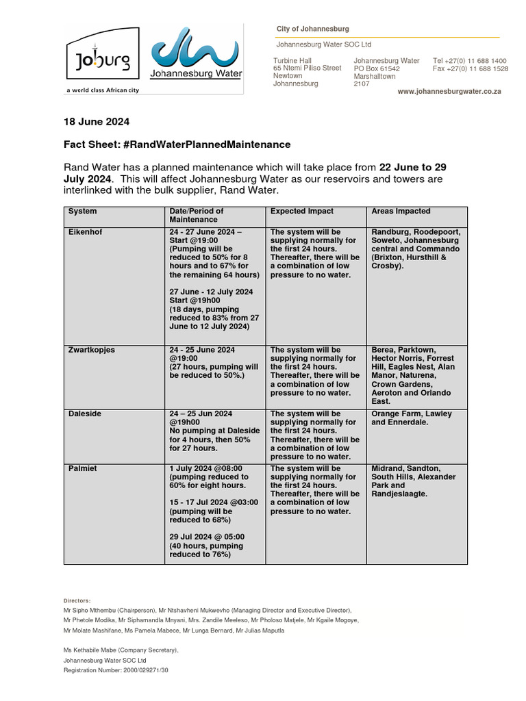 Rand Water Maintenance - FAQ2024 - Final2 | PDF | Infrastructure ...