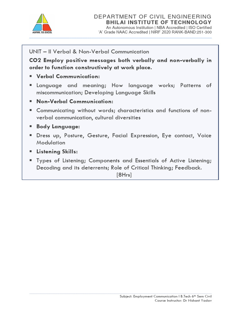 Unit 2 Ec Notes Pdf Nonverbal Communication Communication