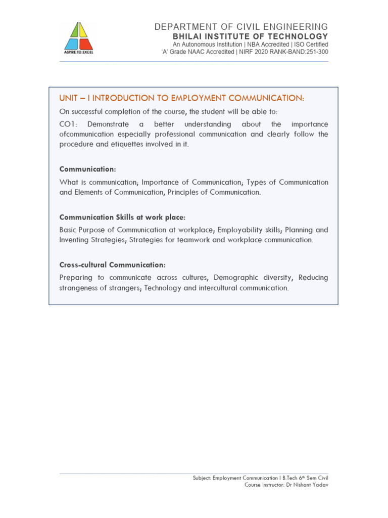 Unit 1 EC Notes 2024 | PDF | Communication | Strategic Planning