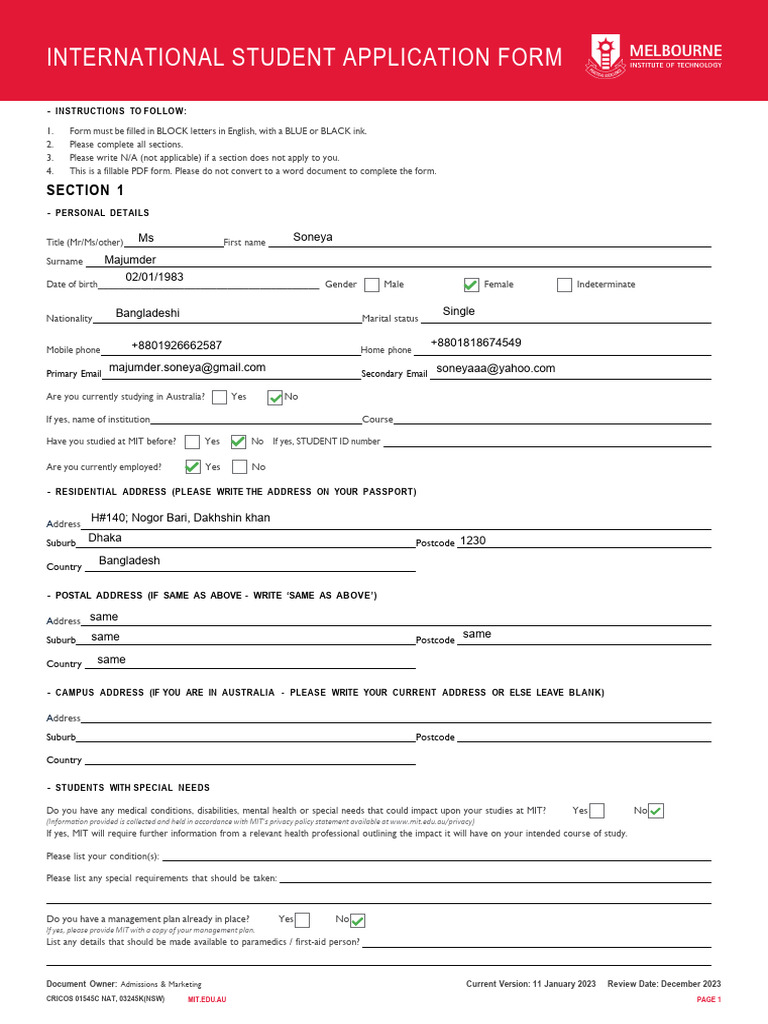 MIT International Application Form | PDF | Travel Visa | Passport
