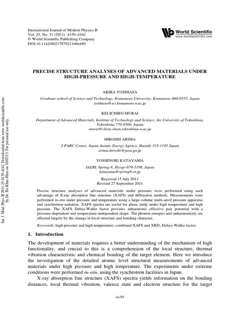 Precise Structure Analyses of Advanced Materials Under High-Pressure ...