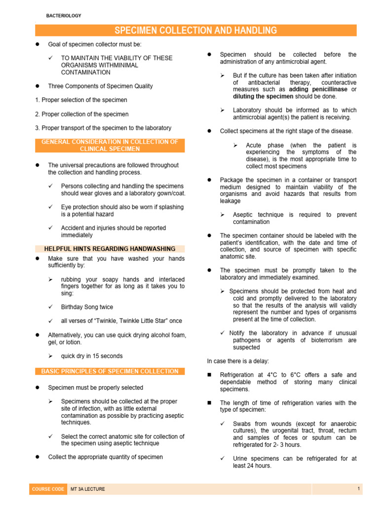 Specimen Collection and Handling | PDF | Biology | Clinical Medicine