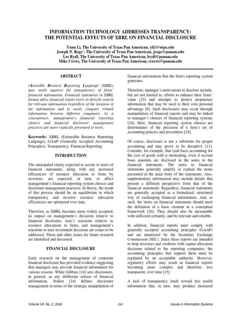 Information Technology Addresses Transparency | PDF | Financial Statement | Xml
