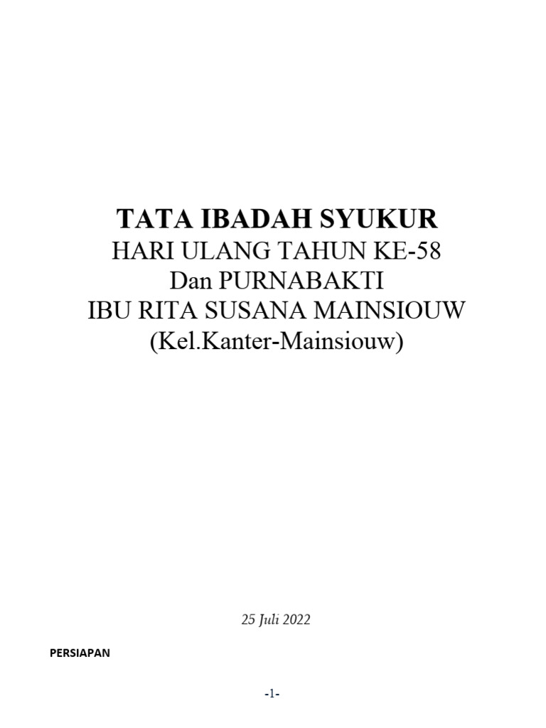 Ibadah Syukur HUT & Purnabakti Ibu Rita | PDF