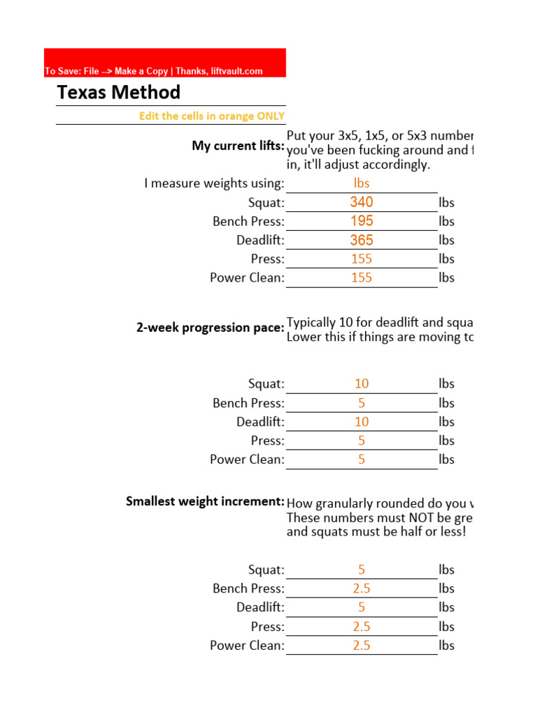 Texas Method Spreadsheet _ LiftVault.com | Download Free PDF | Weight ...