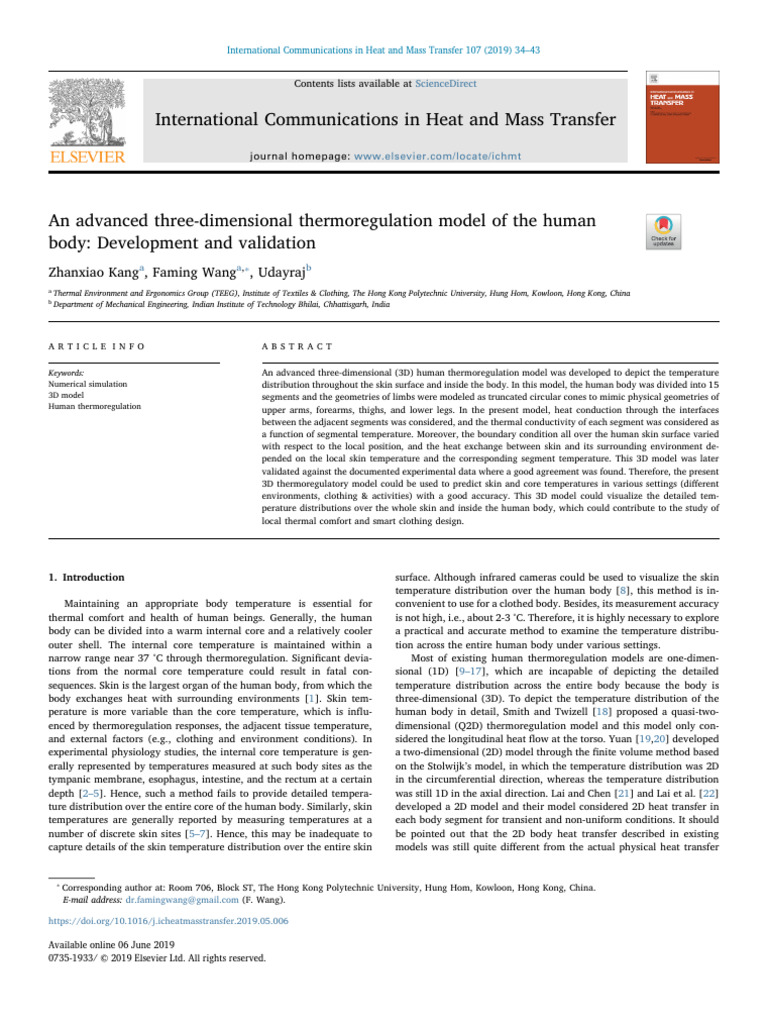 Kang 2019 | PDF | Heat Transfer | Thermoregulation
