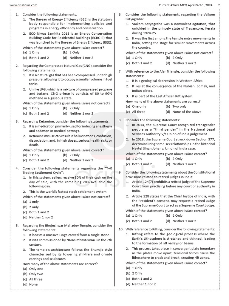 Monthly MCQs Consolidation (1-15 April, Week 1 and Week 2) | PDF | Eclipse | Solar Eclipse