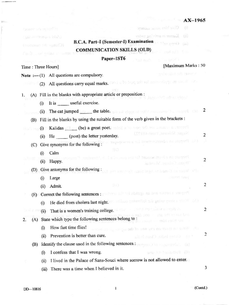 Communication Skills Exam Paper | PDF
