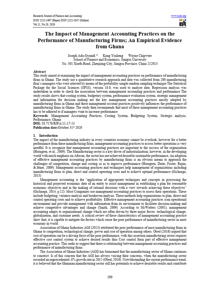 The Impact of Management Accounting Practices On The | PDF | Management ... The Impact of Management Accounting Practices On The | PDF | Management ...