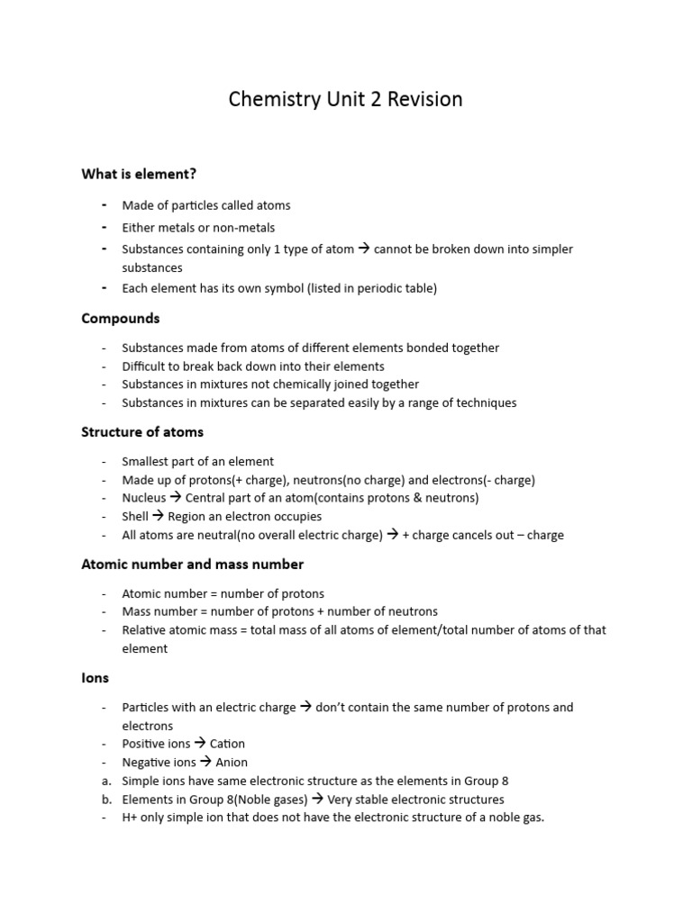Unit 2 Chemistry Revision Guide | PDF | Ion | Chemical Bond