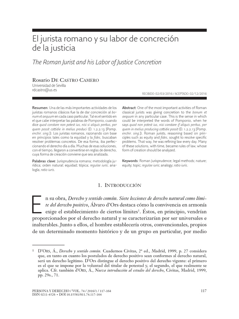 El Jurista Romano y Su Labor de Concreción de La Justicia (R. de Castro) - 2 | PDF | Justicia ...