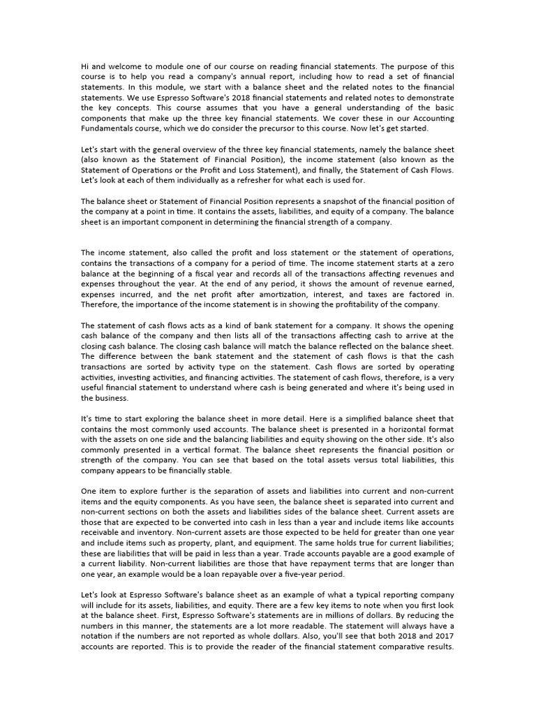 Understanding Financial Statements Reading Financial Statements | PDF ...