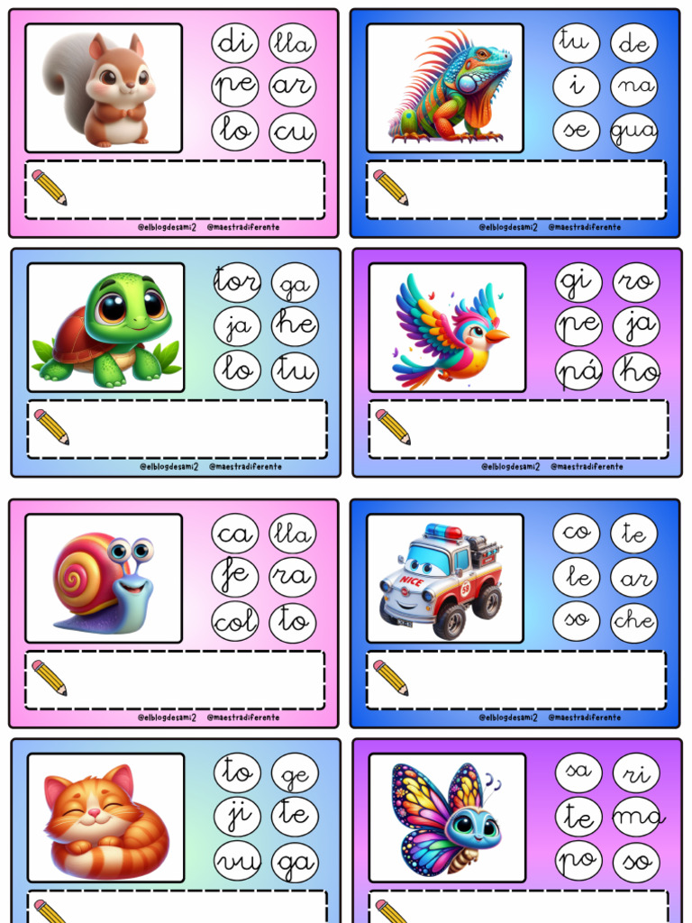 TARJETAS FORMA PALABRAS CON SILABAS | PDF