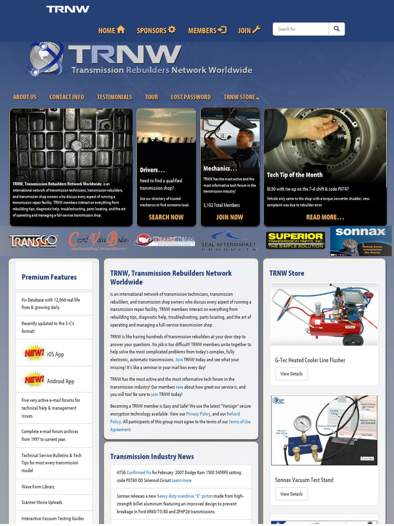 Home Sponsors Members Join : Premium Features TRNW, Transmission ...