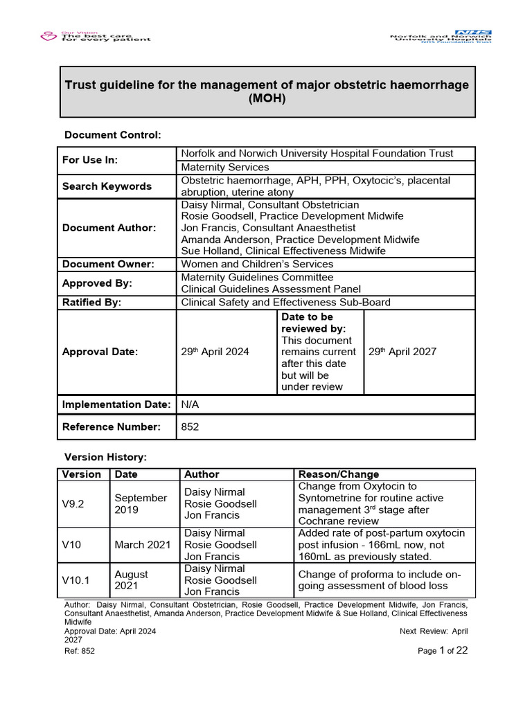 Major Obstetric Haemorrhage MID 28 v11 | PDF | Childbirth | Obstetrics
