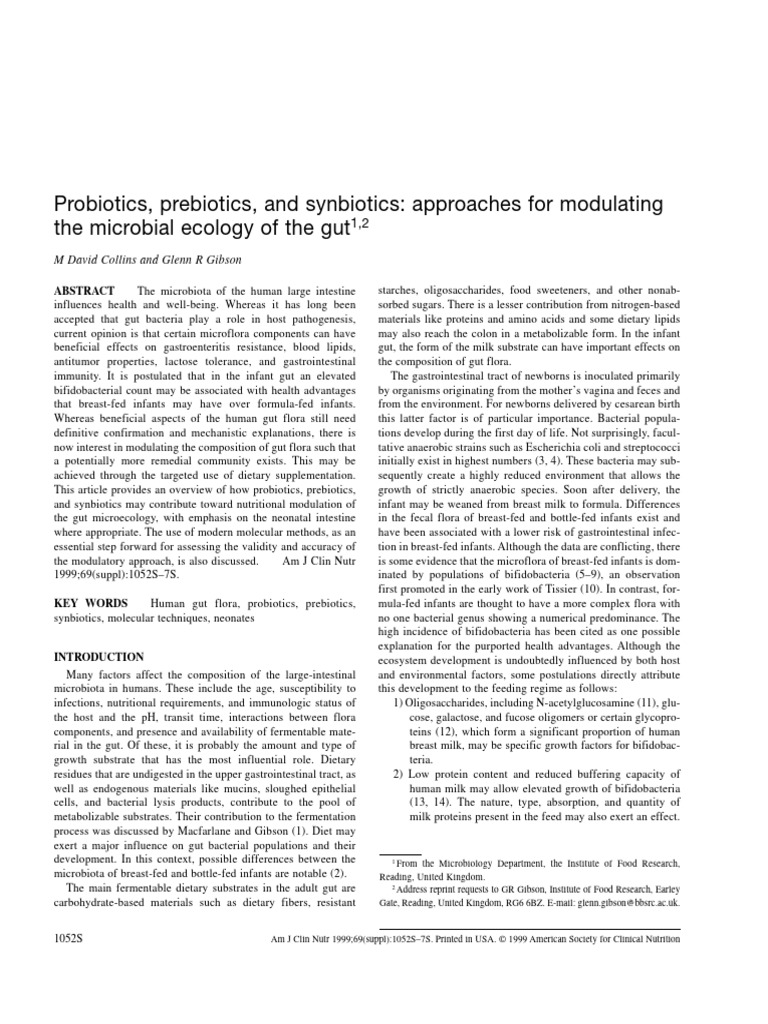 Probiotics Prebiotics and Synbiotics Approache 1999 The American ...