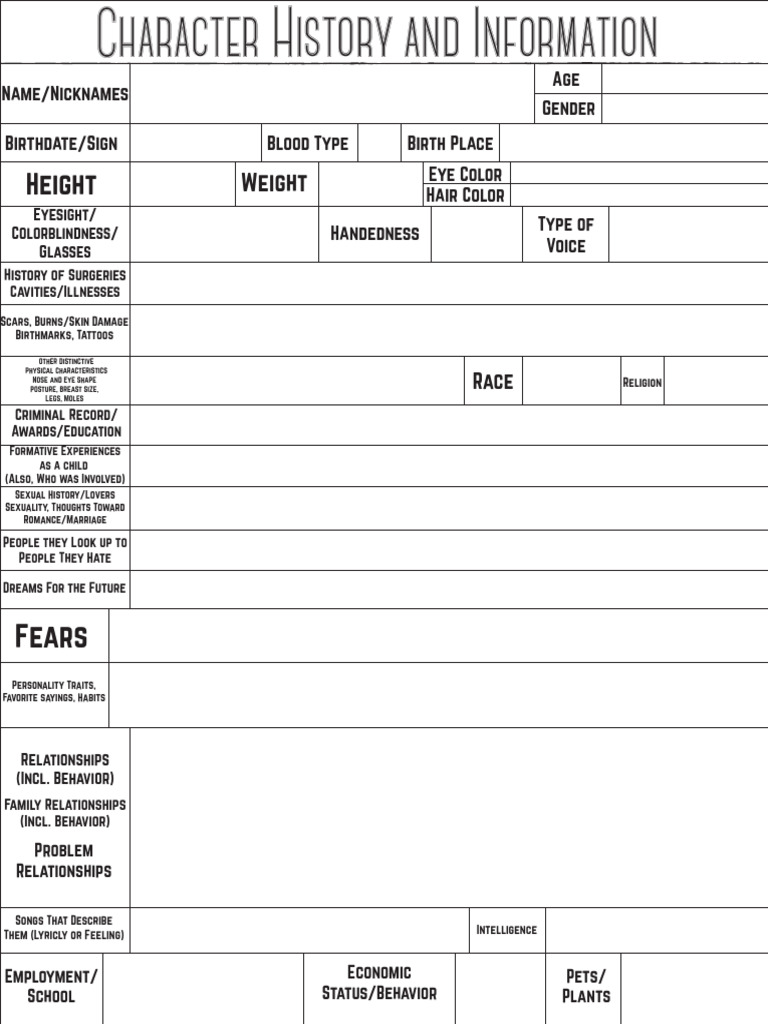 Character History Sheet | Download Free PDF | Behavioural Sciences